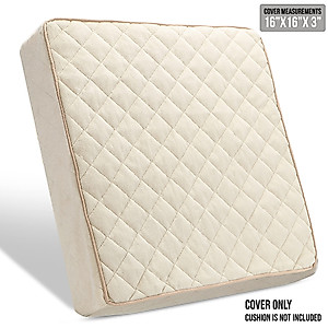 COMFORTANZA Replacement Cover for 16x16x3 Square Thick Non-Slip Chair Seat Cushion - for Kitchen, Dining, Office Chairs and Car Seats - Cover ONLY - Creme
