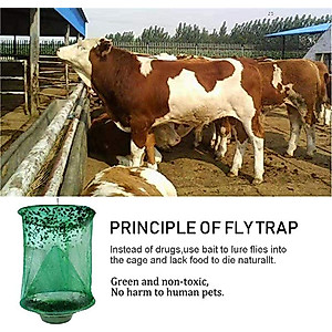 Ranch Fly Trap Outdoor Hanging Reusable with Fishing Apparatus | Food Bait Tray Catcher Cage for Indoor or Outdoor Family Farms, Park (6 Pack)