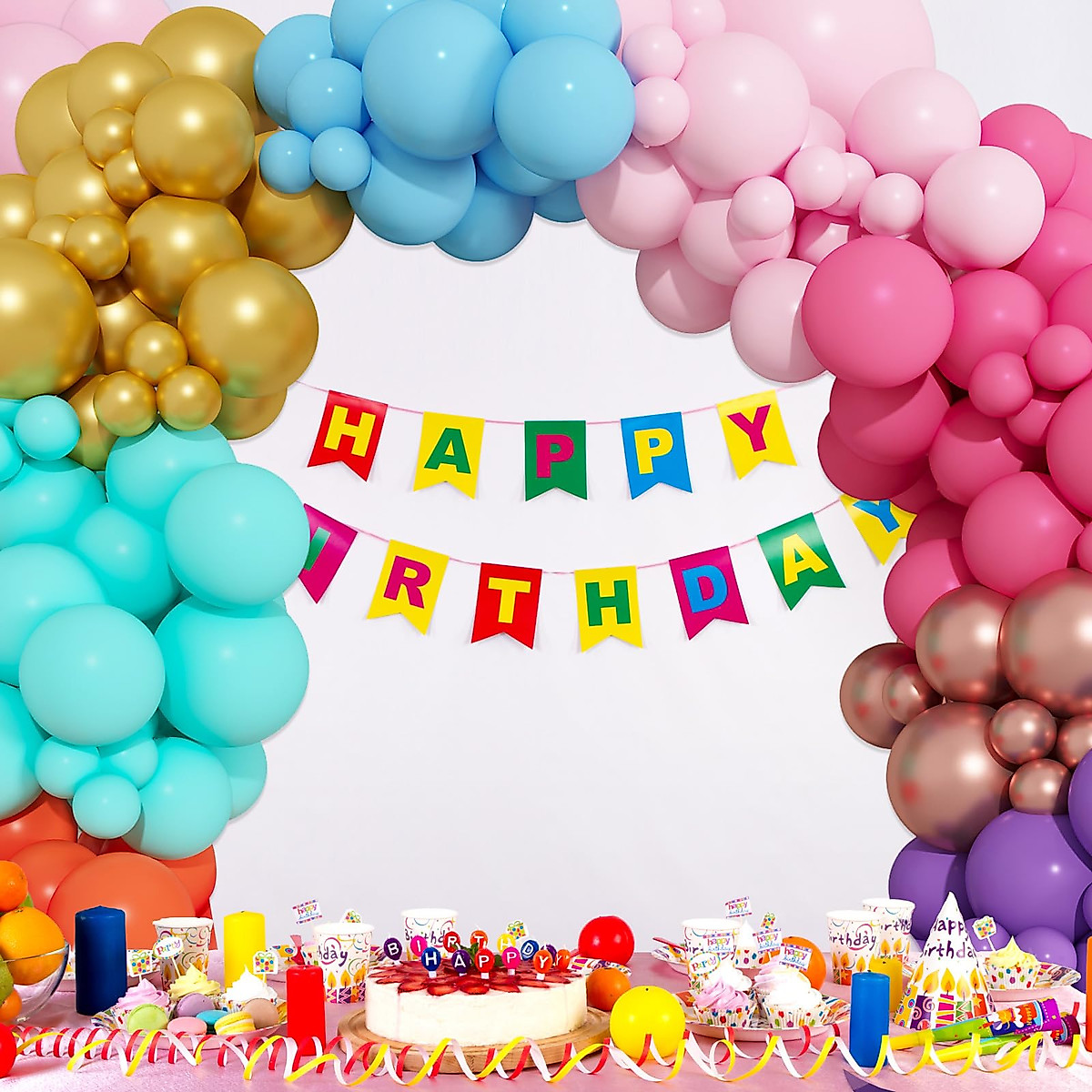 RUBFAC 174pcs Tropical Balloon Arch Kit, Rainbow Balloon Garland for Hawaiian Luau Summer Theme Party Decoration Birthday Baby Shower Bridal Wedding