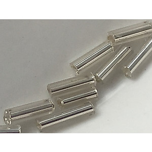 Czech Bugle Beads 40 gr / 1.4 oz Crystal Silver Glass Tube Size #3 7mm