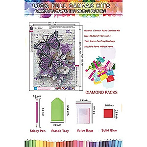2 Pack Diamond Painting - DIY 5D Diamond Painting Kits for Adults - Diamond Art Kits Round Full Drill Diamond Arts Craft for Home Wall Decor Canvas (Butterfly 12 x 16 inch X 2 PCS)