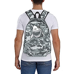 Shark Backpack Adjustable Strap Shoulder Bag Laptop Backpack Casual Daypack For Travel Work 16 Inches