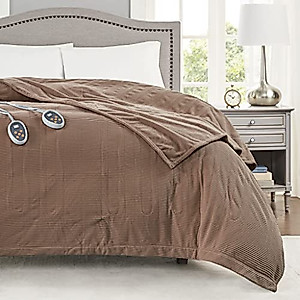 Beautyrest Electric Blanket Luxurious Micro Fleece Ultra Soft Ribbed Textured, Cozy and Snuggly Cover for Cold Weather, Fast Heating, Auto Shut Off, 20 Level Heat Setting Controller, Twin, Brown