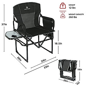 ROCK CLOUD Folding Camping Chair with Storage Pocket and Side Table Compact Portable Camp Chairs Outdoor for Camp Lawn Hiking Fishing Sports Black