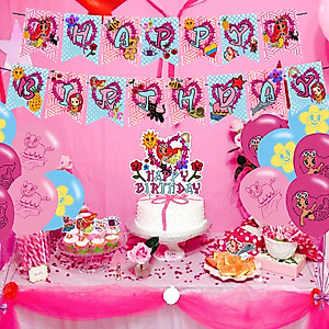 32Pcs Manana Birthday Party Decorations,Party Supply Set for Kids with 1 Happy Birthday Banner Garland , 13 Cupcake Toppers,18 Balloons for Karol G Party Supplies