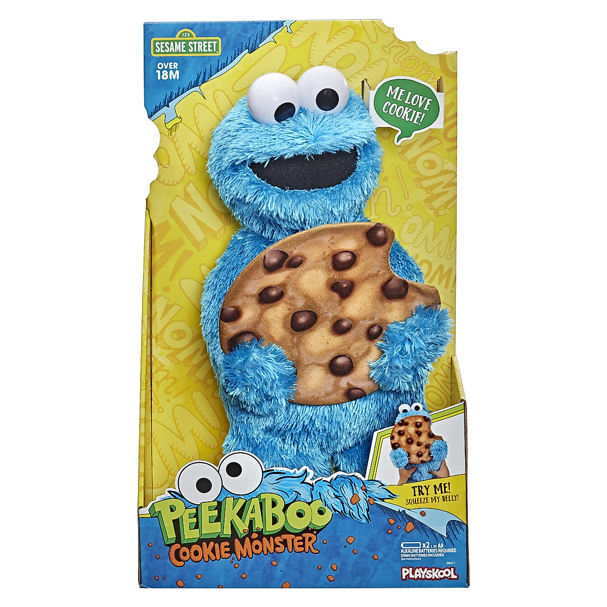 Sesame Street Peekaboo Cookie Monster Talking 13-Inch Plush Toy for Toddlers, Kids 18 Months & Up, Blue