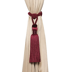 MALOINTEX 2 Pack Curtain Beaded Tassels Tiebacks Tie-Backs, Curtain Handmade Holdbacks, Polyester Beaded Curtain Tieback - Burgandy