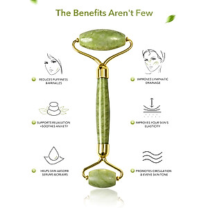 HANABEE Authentic Jade Roller for Face Gua Sha Facial Tools Face Roller Skin Care Facial Roller for Puffiness -Jade