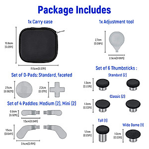 Mcbazel 13 in 1 Metal 6 Swap Thumbsticks Joysticks, 4 Trigger Paddles, 2 D-pads with Adjustment Tool and Carry Case for Xbox One Elite Series 2 Controller - Silver