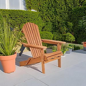 Adirondack Chair,Folding Wooden Lounger Chair，All-Weather Chair for Fire Pit/Garden/Fish with 250lbs Duty Rating，Natural