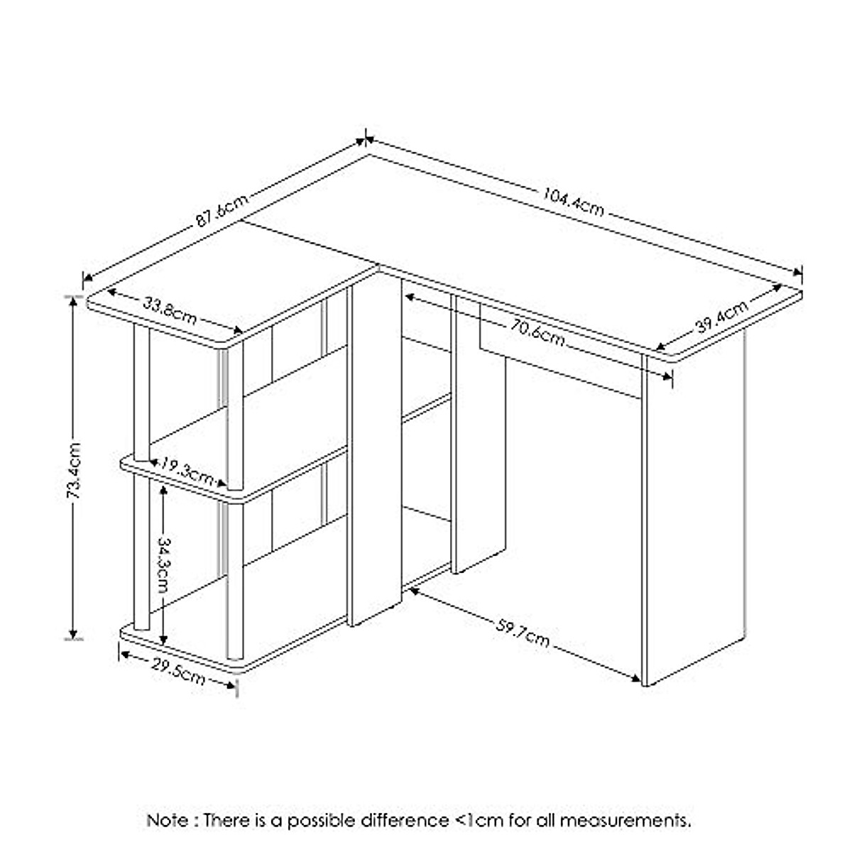 Furinno Abbott L-Shape Computer Desk with Bookshelf, French Oak Grey/Black