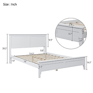 LZ LEISURE ZONE Full Size Platform Bed, Modern Solid Wood Full Platform Bed Frame, No Box Spring Needed, White