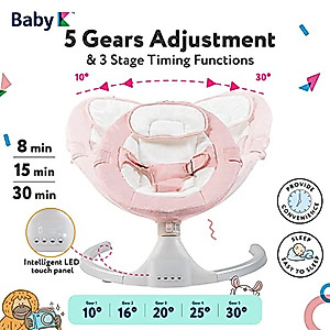 BABY K Pink Baby Girl Swings for Infants with Tray - Portable Newborn Swing and Cradle to Help Your Infant Sleep - Soothing Rocker for Babies That Offers Different Modes, Music & Hanging Toys