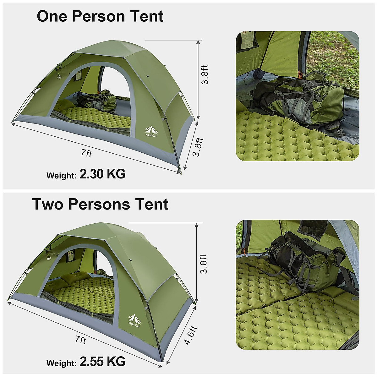 Night Cat Camping Tents 1 2 3 4 Persons with Unique Rainfly Backpacking Tent Easy Clip Setup Double Layers 2 Doors Waterproof Lightweight,Single-Size