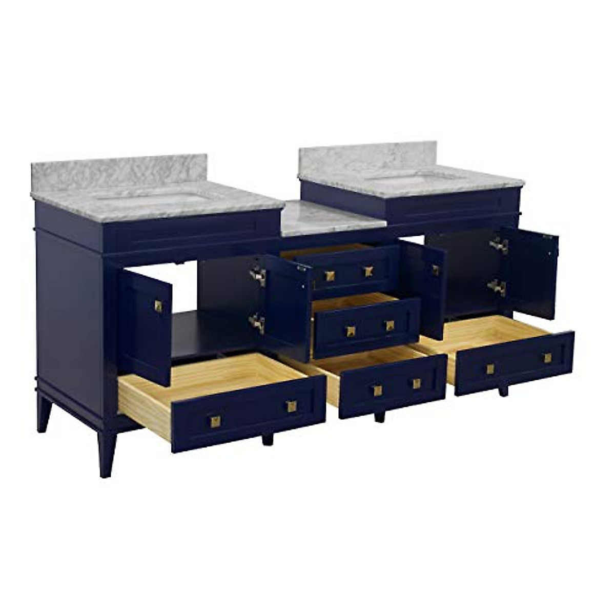 Kitchen Bath Collection Eleanor 72-inch Double Bathroom Vanity (Carrara/Royal Blue): Includes Royal Blue Cabinet with Authentic Italian Carrara Marble Countertop and White Ceramic Sinks