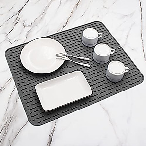 Tongjude Silicone Dish Drying Mat - Small 15" x 10" - Flexible Rubber Dish Draining Mat, Heat Resistant Silicone Trivet, Counter Top Mat, Sink Mat