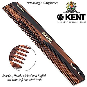 Kent 6T 6.9 Inch Double Tooth Hair Dressing Comb, Fine and Wide Tooth Dresser Comb For Hair, Beard and Mustache, Coarse and Fine Hair Styling Grooming Comb for Men, Women and Kids. Made in England
