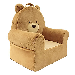Soft Landing Animal Adventure Brown Sweet Seats, Premium and Comfy Toddler Lounge Chair with Carrying Handle & Side Pockets Bear