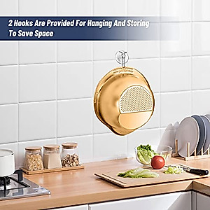 2pcs Multifunctional Drain Basin And Vegetable Washing Basin, Rice Washing Bowl with Strainer, Stainless Steel Side Drainers for Fruits, Vegetables and Beans Versatile Kitchen Tool (Gold)