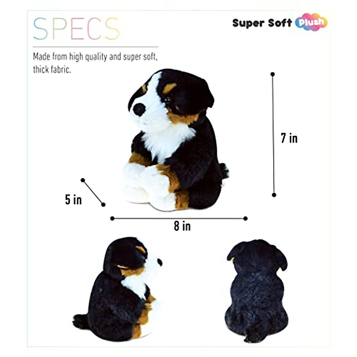 DolliBu Bernese Mountain Dog Plush - Super Soft Stuffed Animal Bernese Mountain Dog, Cute Pet Life Brown Stuffed Dog Plush, Adorable Plush Animal Dog Gift for Baby, Kids, and Adults - 8 Inches
