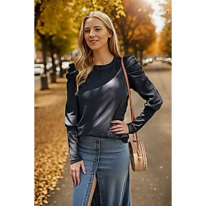 WIHOLL Long Sleeve Shirts for Women Lightweight Fall Fashion 2023 Black S
