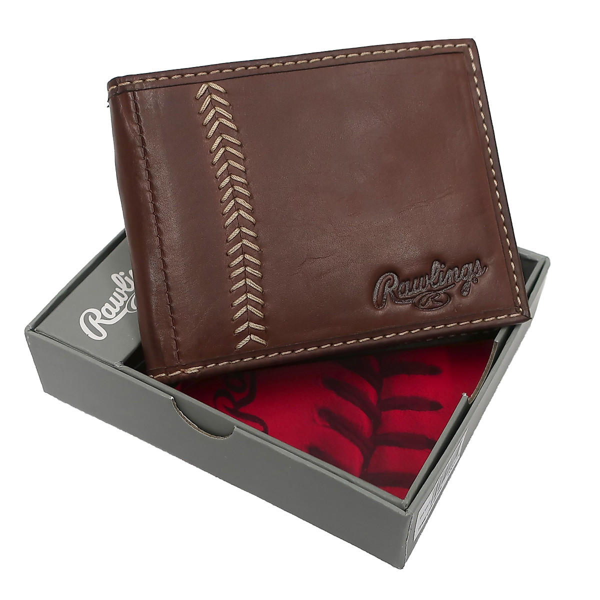 Rawlings Baseball Stitch Leather Bifold Wallet Chocolate