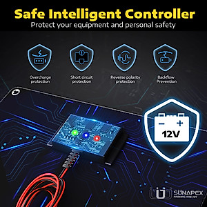 SUNAPEX Solar Battery Charger Maintainer, 5W 12V Portable Waterproof Solar Panel Trickle Charger with Built-in Charge Controller, Cig Plug, Alligator Clips, O-Rings for Car, Truck,Tractor, Boat, etc