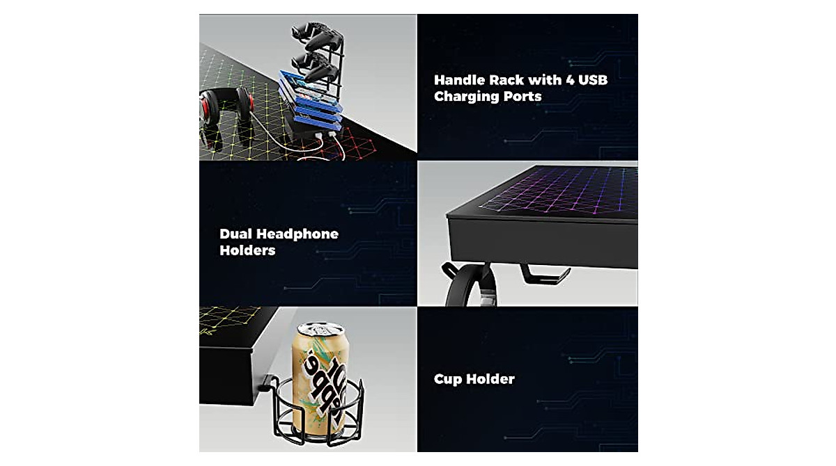 EUREKA ERGONOMIC RGB LED Gaming Desk, Music Sync Lights Up Tempered ...