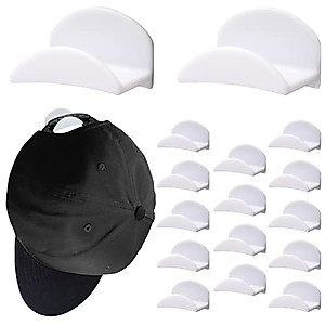 16 Pcs Hat Hooks for Wall, Adhesive Hat Hangers, Hat Racks for Baseball Caps, No Drilling Wall Hat Hook,Wall Mount Hat Organizer for Closet Door Wall Hat Hanging Storage (White)