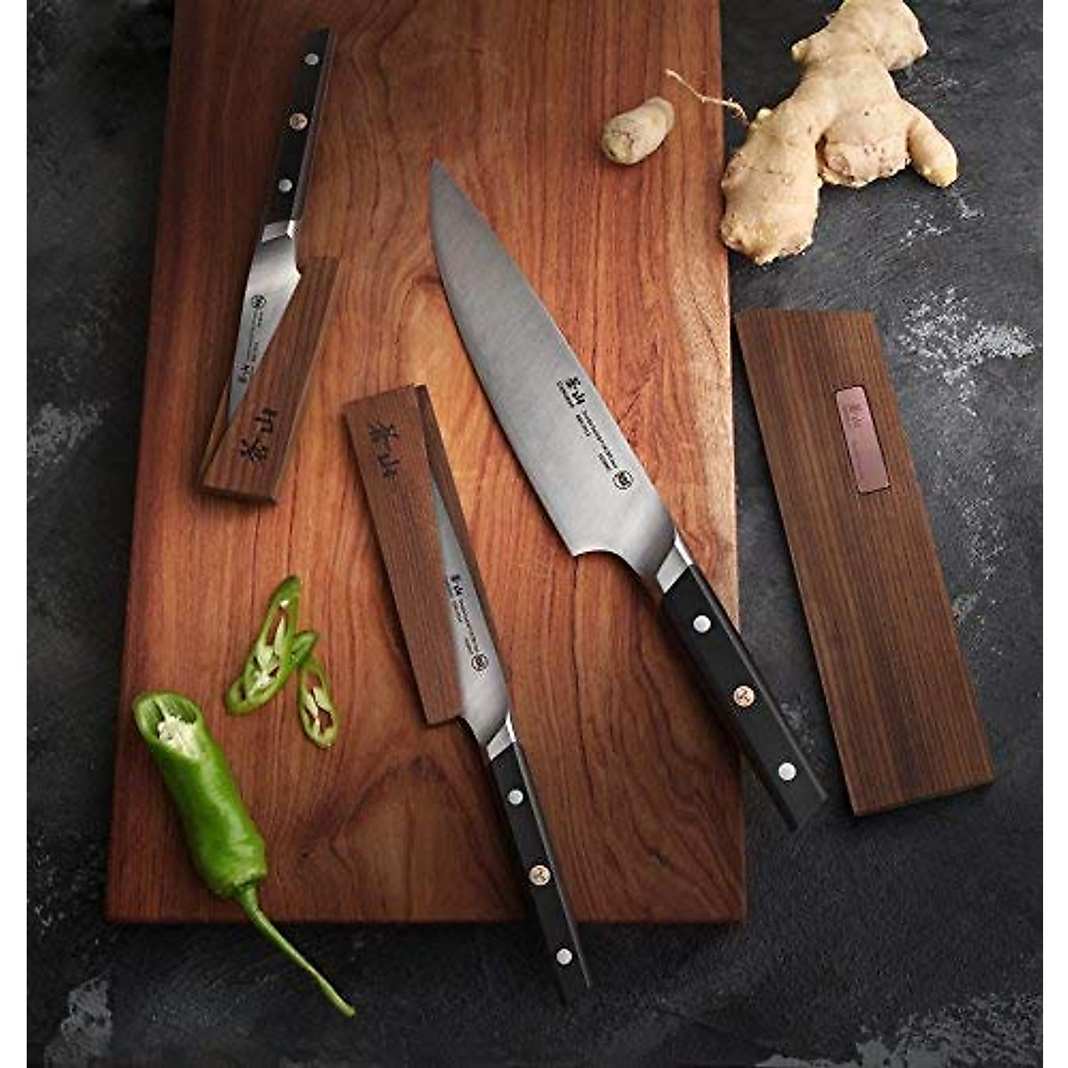 Cangshan TC Series 1021196 Swedish 14C28N Steel Forged 3-Piece Starter Knife Set with Wood Sheaths