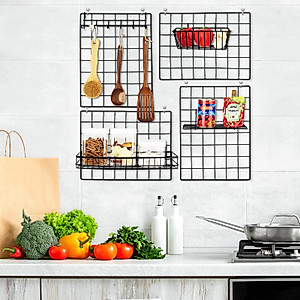 6 Pack 16 x 12 Inch Black Wall Grid Wire Panel with Accessories 1 Black Hanging Wire Basket, 1 Shelf, 1 Hook Rack, 2 Letter Sorter Shelf, 20 Clips, 12 Non Trace Nail, 2 Hemp Rope, Photo Home Decor