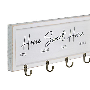 Windy Hill Collection 15" x 8" x 2" Home Sweet Home White 4 Hooks Holder Rack Wall Mounted Sign 107140