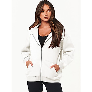 Prinbara Women's Aesthetic Clothes 2023 Zip Up Hoodies Fall Jacket Oversized Sweatshirts Casual Drawstring Y2K Hoodie with Pocket White 9PA89-baise-M,JM23