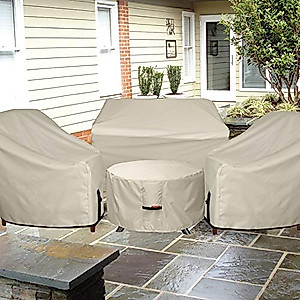 Porch Shield Fire Pit Cover - Waterproof 600D Heavy Duty Round Patio Fire Bowl Cover Beige - 32 inch