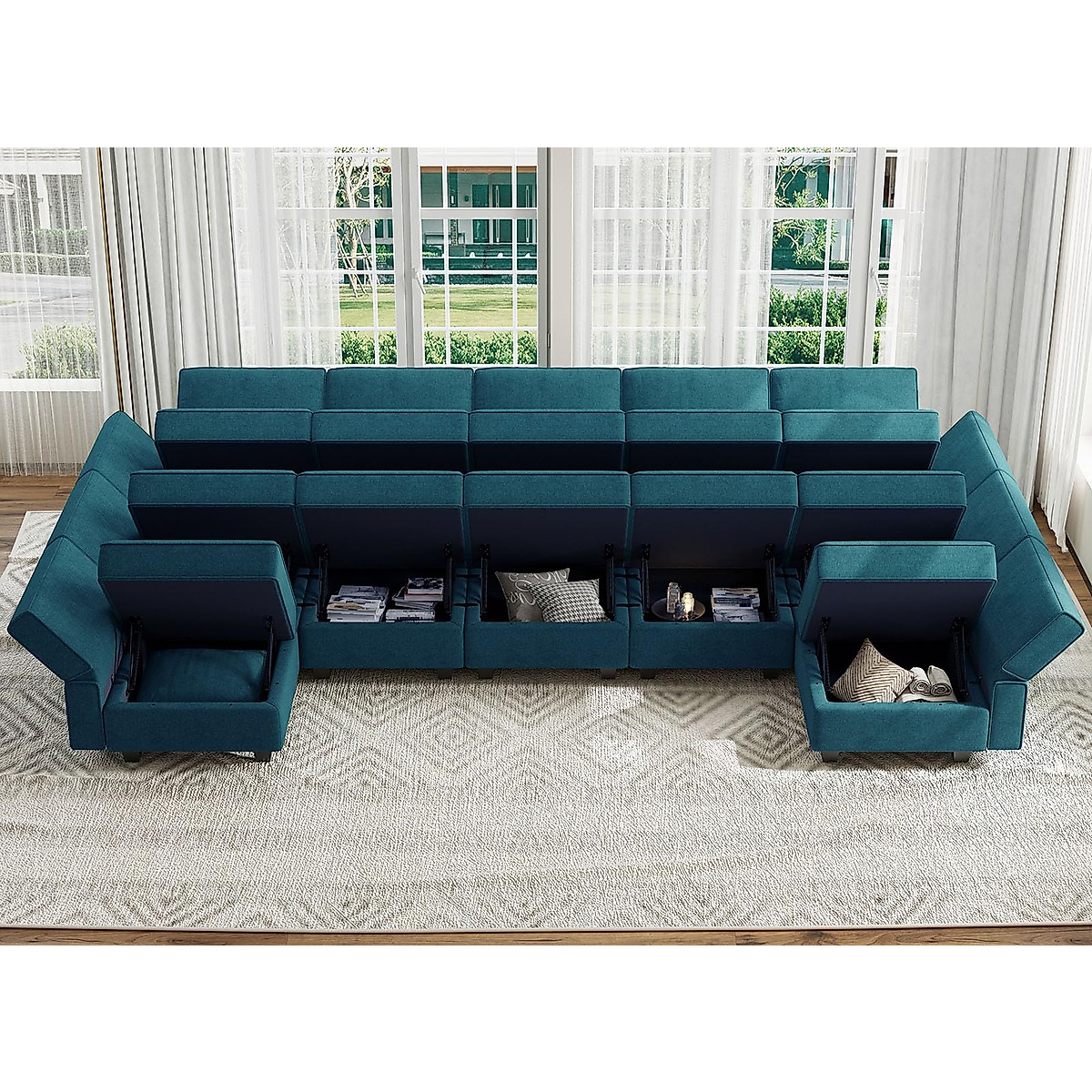 Belffin Modular Sleeper Sofa Sectional Couch Oversized U Shaped Sofa with Storage Convertible Sofa Set Large Sectional Sofa Peacock Blue