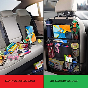Durable Backseat Car Organizer- Kick Mats Back Seat Protector- Heavy Duty Car Organizer for Kids with Touchable Tablet Holder and Extra Storage Pockets, Car Travel Accessories, Perfect for Travel, Car