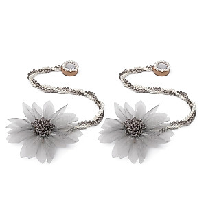 SUQ I OME 2 Pack of Handmade Crystal Pearl Beaded Magnetic Flower Curtain Tieback Holdback for Drapes（Gray