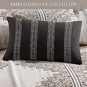 Madison Park King Duvet Cover Set, Boho Duvet Cover with Chenille Trims King Bedding Cover, All Seasons, Microfiber Bedding King Size, Pillow & Shams, Ibiza, King/Cal King, Black/Ivory 4 Piece