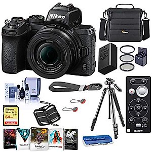 Nikon Z50 Mirrorless Camera with NIKKOR Z DX 16-50mm f/3.5-6.3 VR Lens - Bundle with Case, 64GB SDXCU3 Card, ML-L7 Bluetooth Remote Control, Tripod, EN-EL25 Battery, Software Pack + More