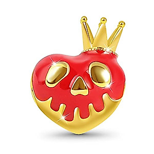 GNOCE Halloween Horror Charm Bead Sterling Silver 18k Gold Plated Poison Apple with Crown Charm For Bracelet/Necklace For Women Girls