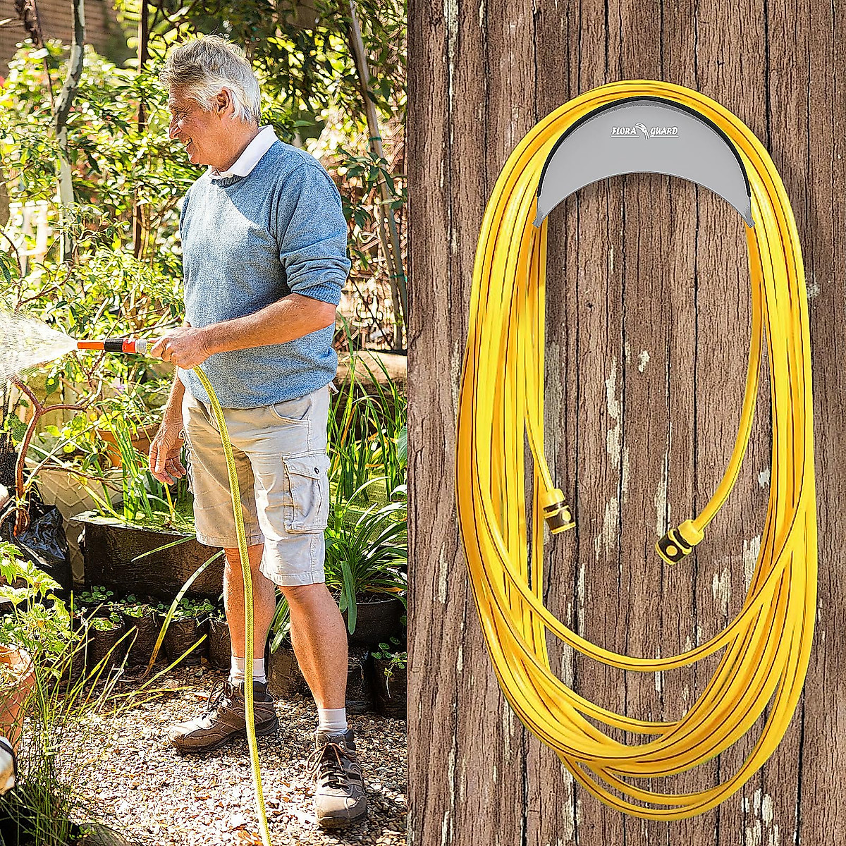 FLORA GUARD High Carbon Steel Hose Hanger Wall Mount Garden Hose Holder Hose Bracket, Garden Hose Holder,Metal, Wall Mount (Silver)