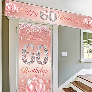 Happy 60th Birthday Door Cover Porch Long Banner Sign Set 60 Years Old Birthday Decoraions Party Supplies for Women Rose Gold