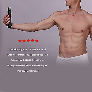 lifefav Electric Body Hair Trimmer, Personal Groomer for Men - Dual-Sided Body Hair Trimmer with LED Light Indicator, Waterproof Men's Groin Hair Shaving Kit, Wet/Dry Hair Remover