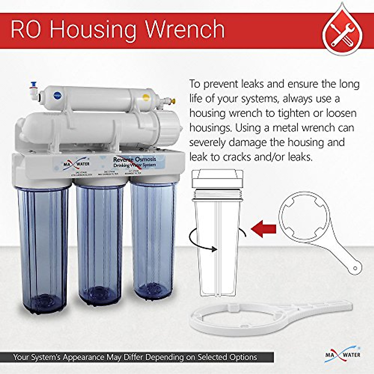 Max Water Heavy Duty 10 inch Spanner/Wrench for RO (Reverse Osmosis) Systems, Fits Most Standard 10" x 2.5" Filter Housings (Pack of 1)