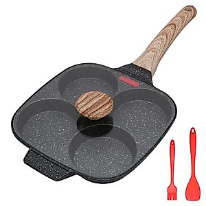 Bobikuke Egg Pan, Egg Frying Pan with Lid Nonstick 4 Cups Pancake Pan Fried Egg Pan for Breakfast - Black