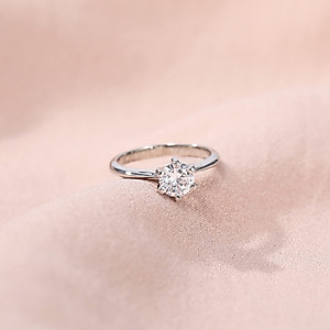 SOMEN TUNGSTEN 925 Sterling Silver 1 Carat Solitaire Round CZ Engagement Wedding Band Classic Six Prong Ring Size 7