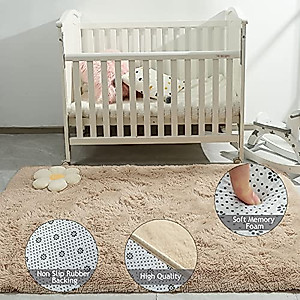 Wellber Modern Soft Shag Rugs, 3x5 Feet Beige Fluffy Home Decorative Carpets for Bedroom, Rectangle Durable Fuzzy Area Rug for Living Room Dorm Nursery, Plush Floor Shaggy Fur Throw Rug