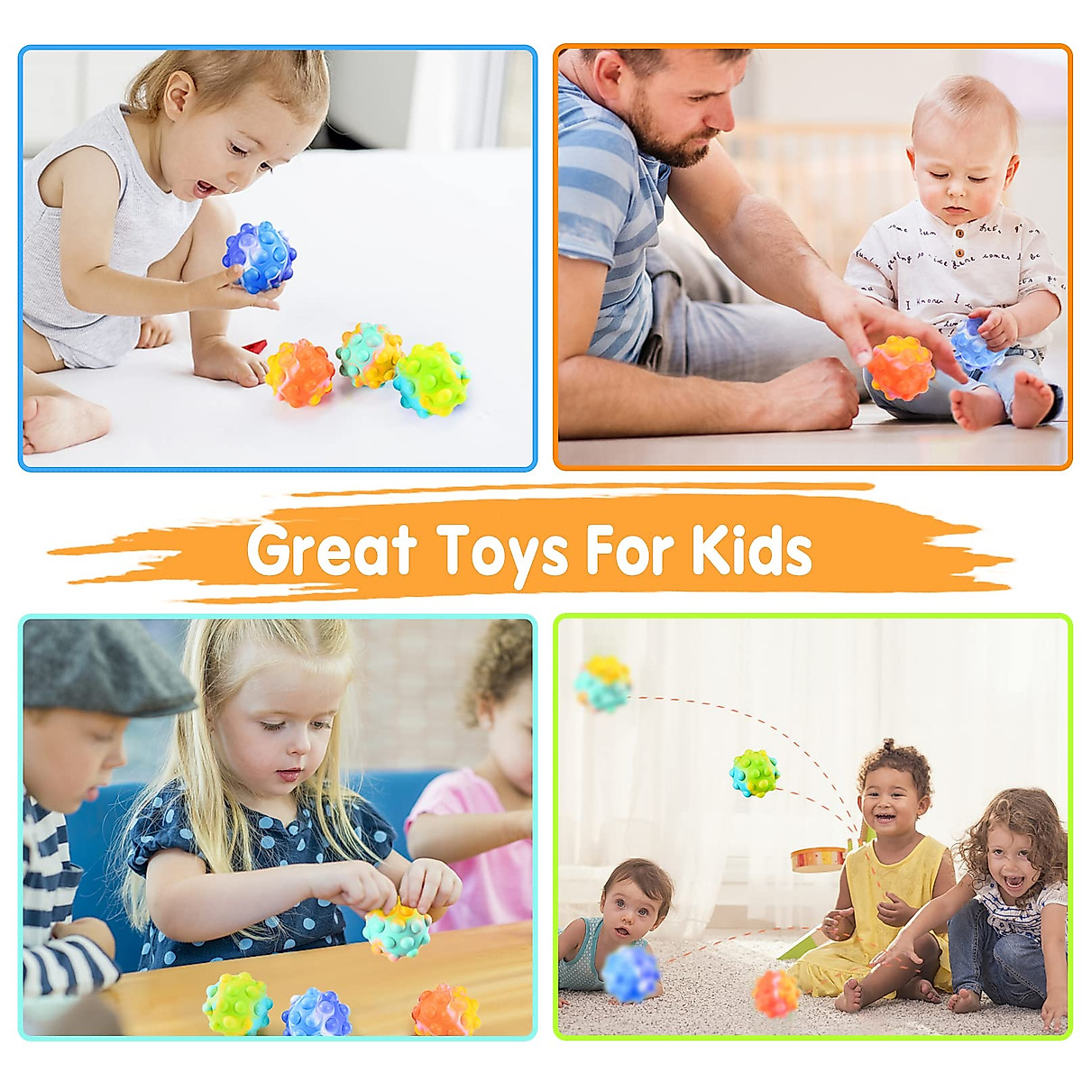 Pop Ball It Fidget Toys 4 Pack Stress Balls for Kids Adults Poppers Its 3D Squeeze Anti-Pressure Pop Balls Push Bubble Its Sensory Toys Squishy Fidget Ball Toddlers Small Toy Popper Stress Relief
