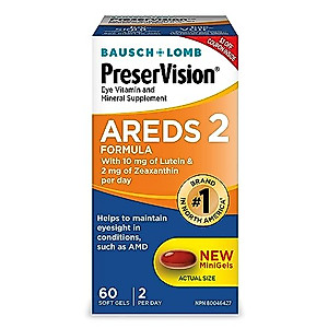 PreserVision AREDS 2 Eye Vitamin & Mineral Supplement, Contains Lutein, Vitamin C, Zeaxanthin, Zinc & Vitamin E, 60 Minigels (Packaging May Vary)