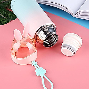 Fdit 350ML Cute Rabbit Cartoon Kids Vacuum Insulated Mug Stainless Steel Hot Water Bottle Travel Mug(Pink + Green)